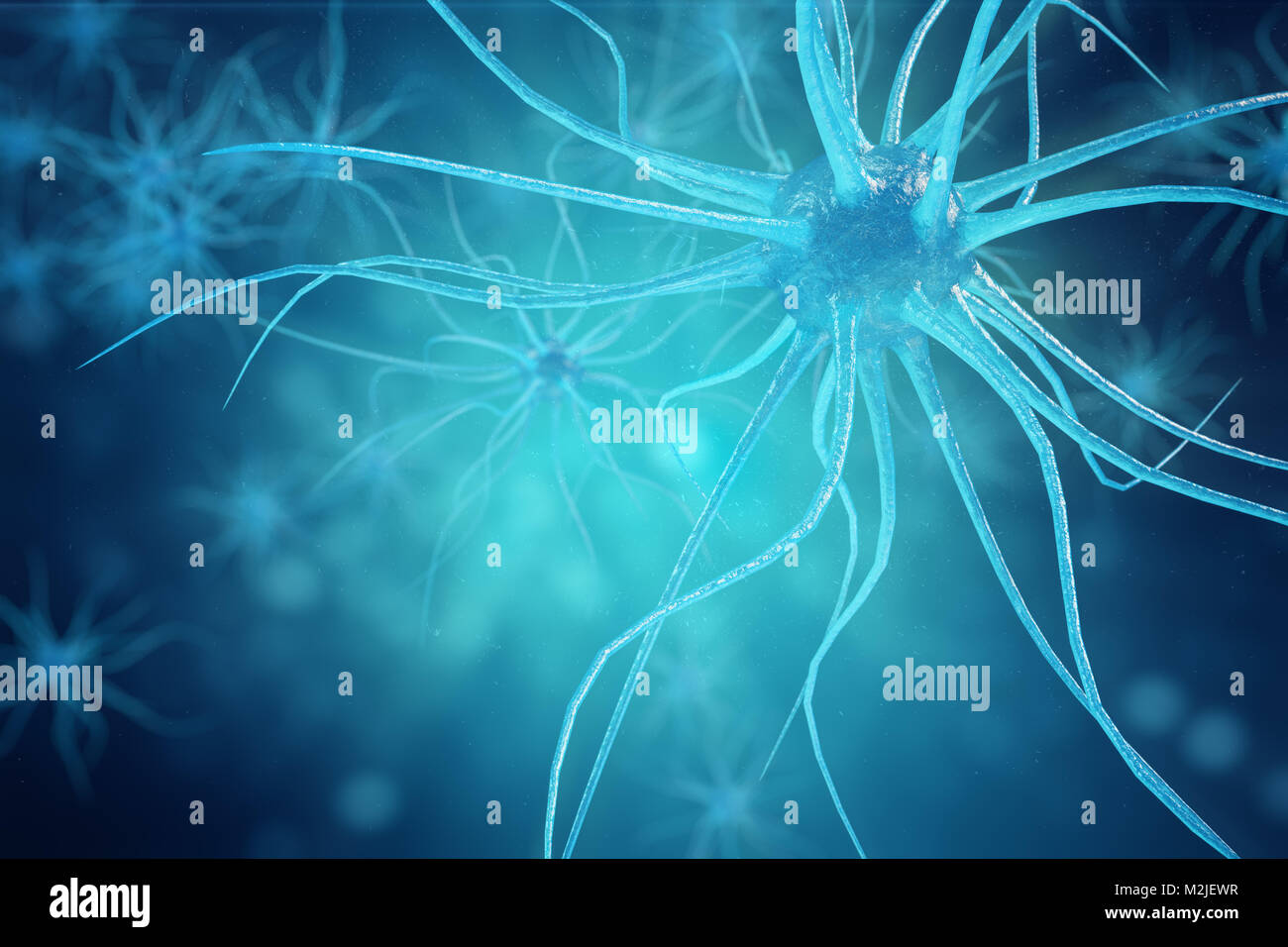 Conceptual illustration of neuron cells with glowing link knots ...