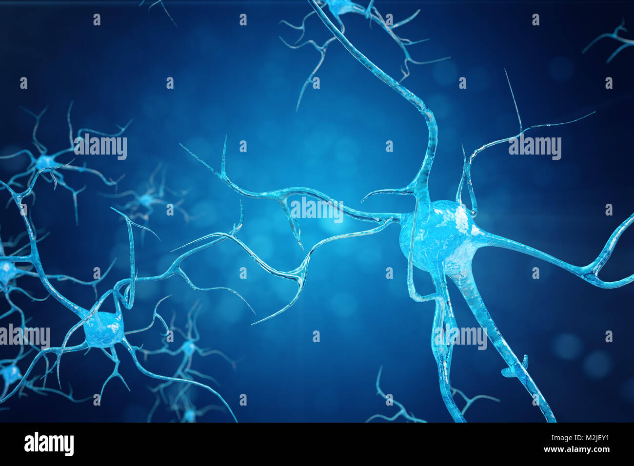 Conceptual illustration of neuron cells with glowing link knots ...
