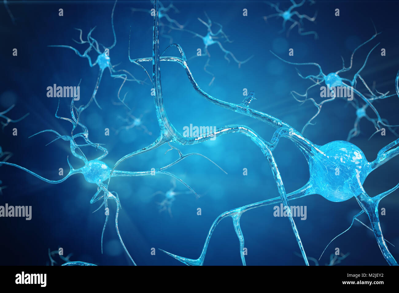 Conceptual illustration of neuron cells with glowing link knots ...