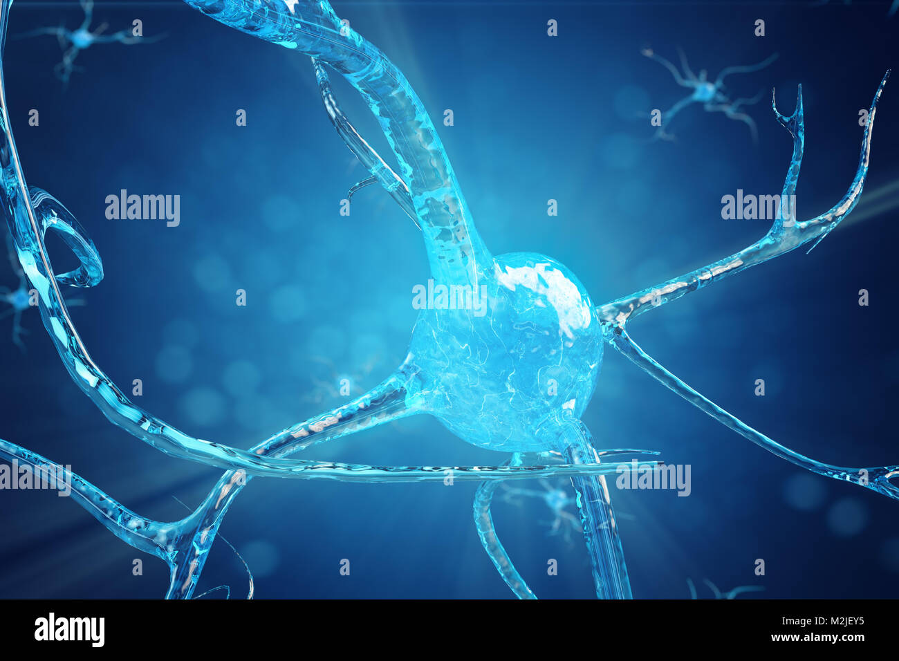 Conceptual illustration of neuron cells with glowing link knots ...