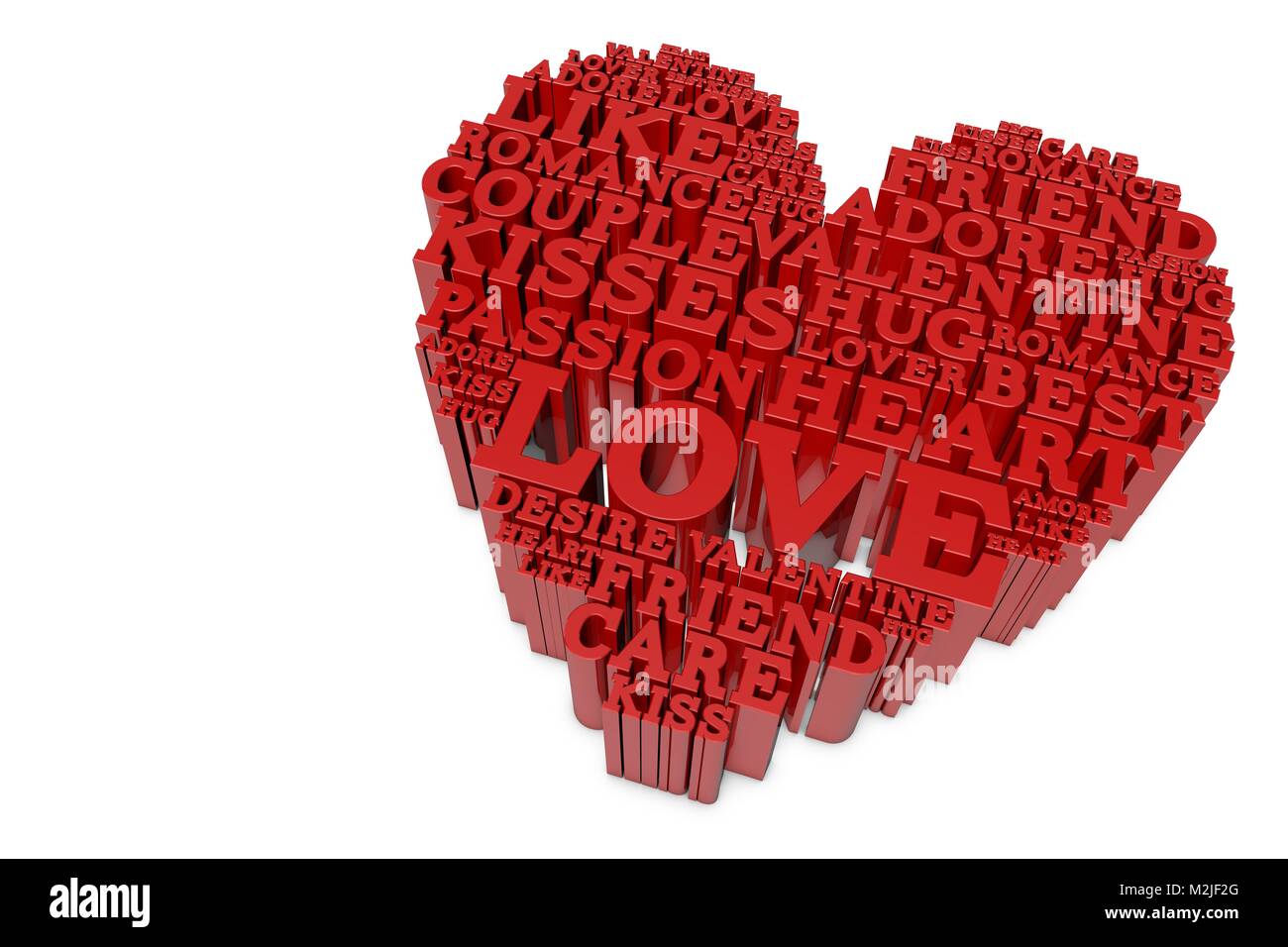 Heart shape made from love words. Valentines day. 3D rendering Stock ...
