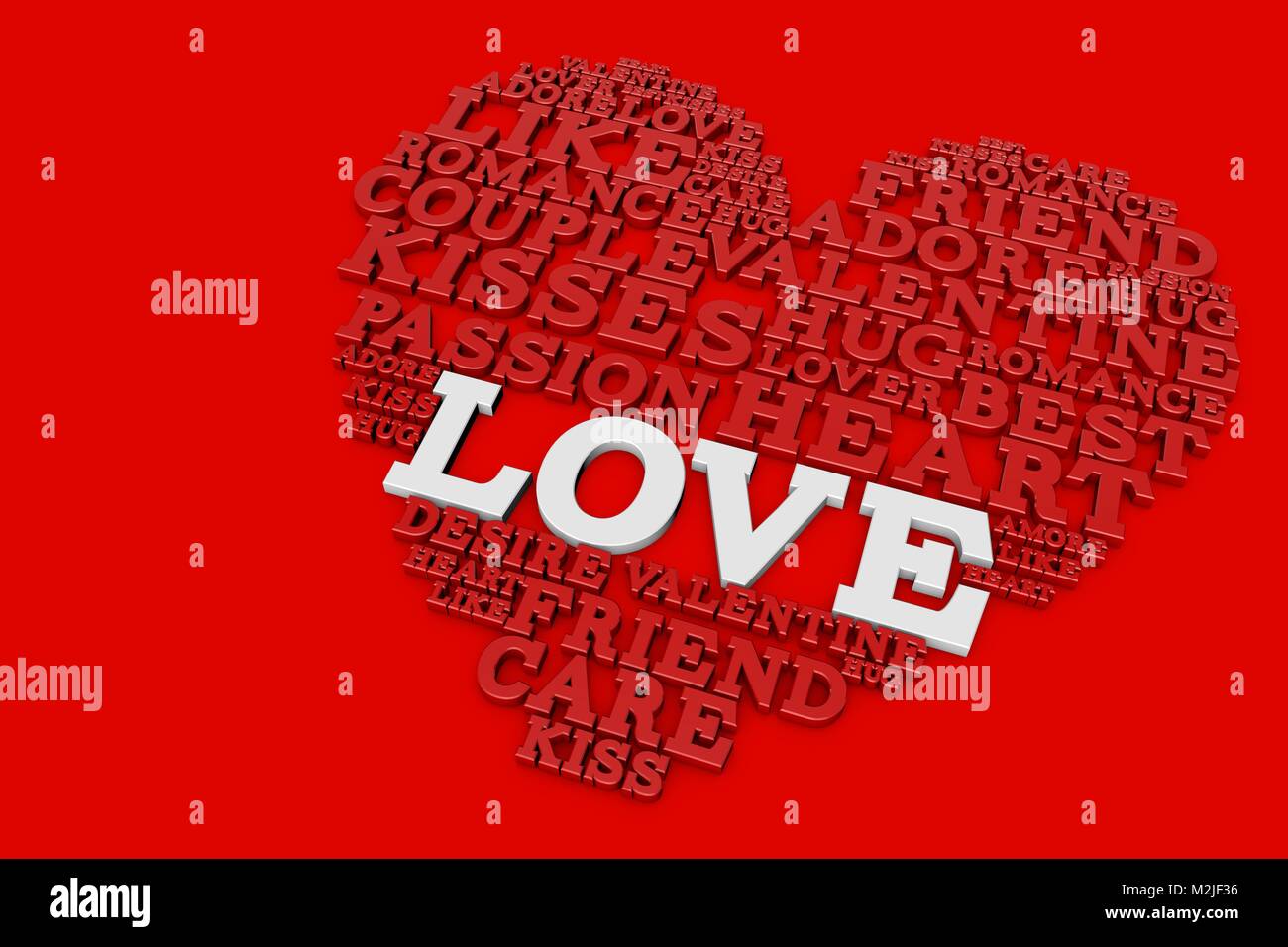 Heart shape made from love words. Valentines day. 3D rendering Stock ...