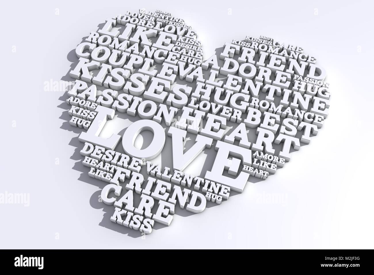 Heart shape made from love words. Valentines day. 3D rendering Stock ...