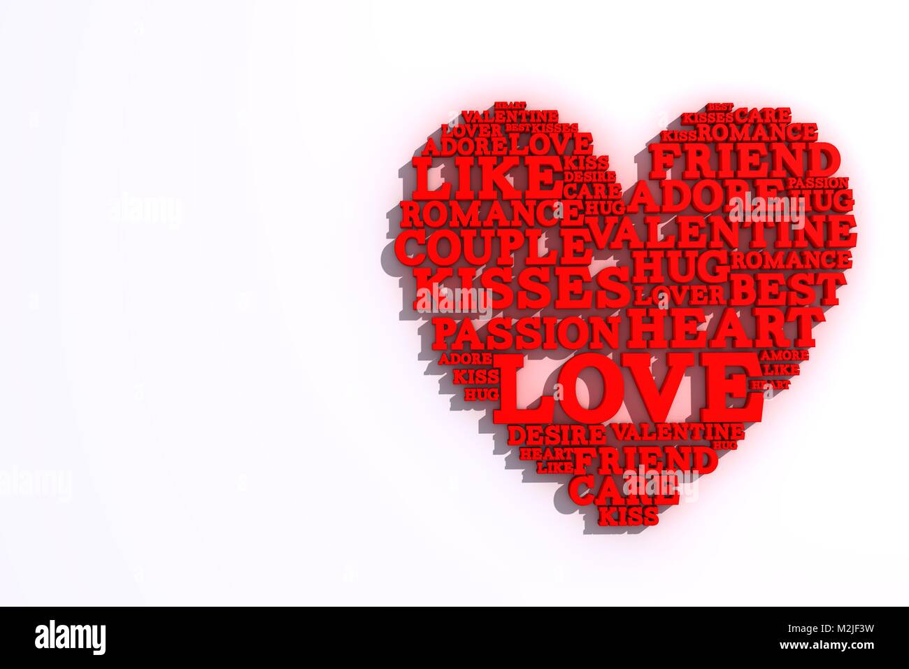 Heart shape made from love words. Valentines day. 3D rendering Stock ...