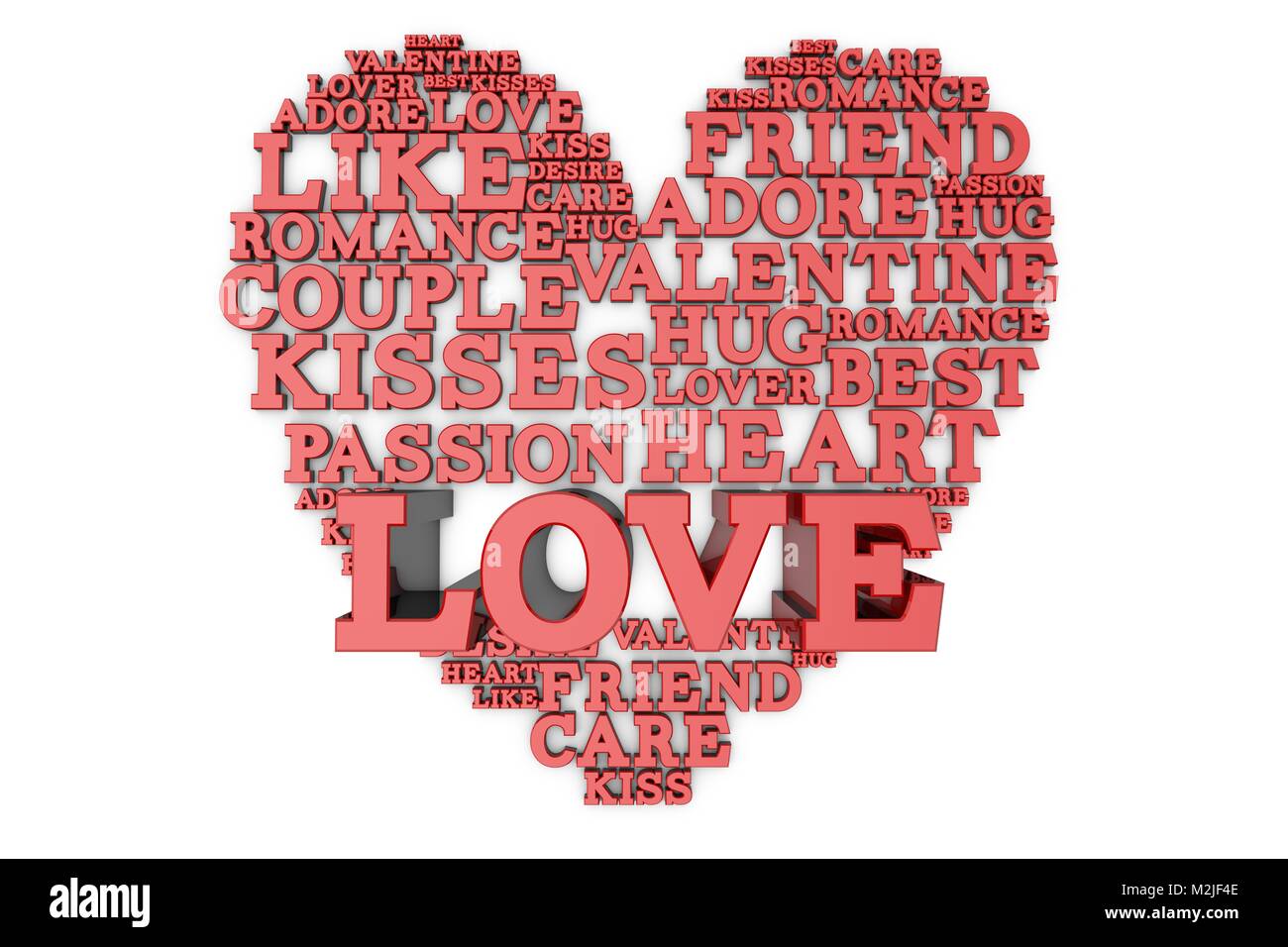 Heart shape made from love words. Valentines day. 3D rendering Stock ...