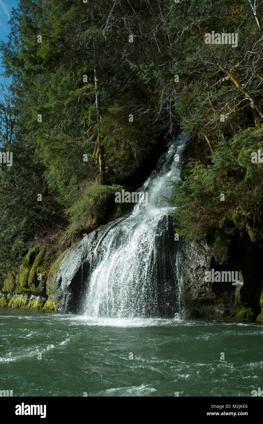 A stream cascades into Oregon's Siletz River photographed from a ...