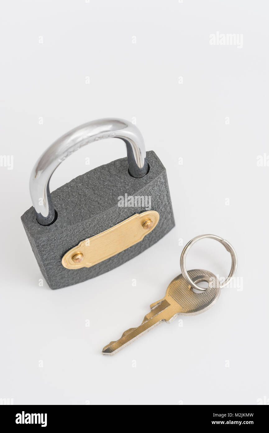 Small padlock on plain background. For concept of data security, email ...