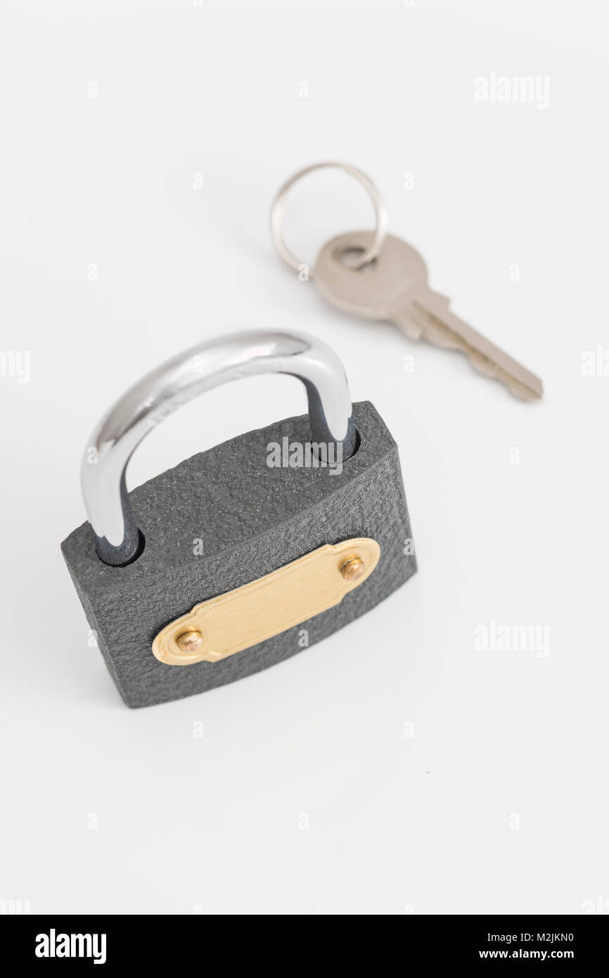Small padlock on plain background. For concept of data security, email ...