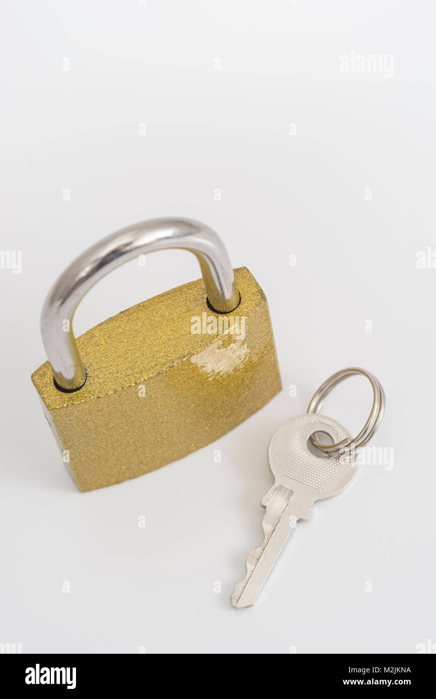 Small padlock on plain background. For concept of data security, email ...