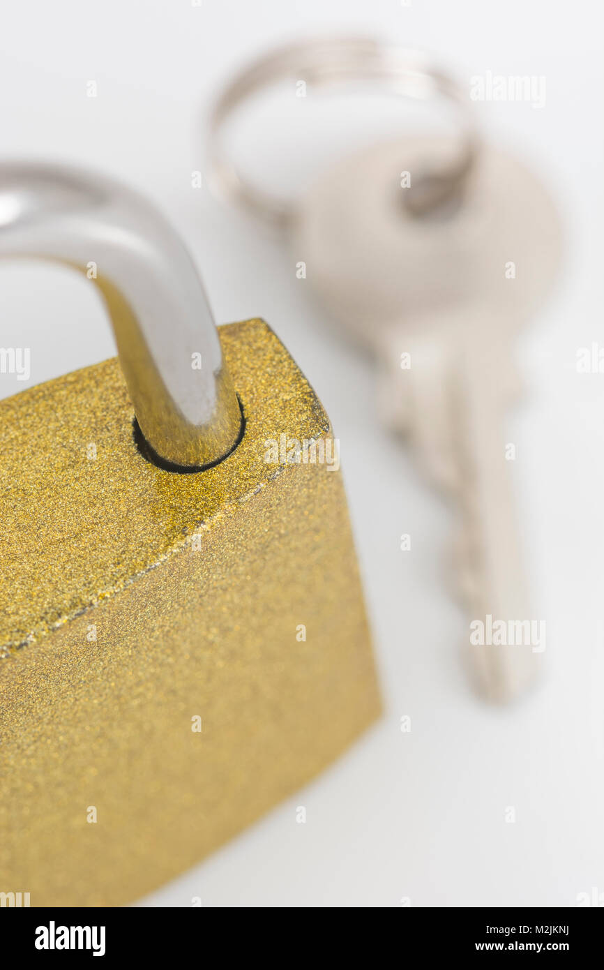Small padlock on plain background. For concept of data security, email ...