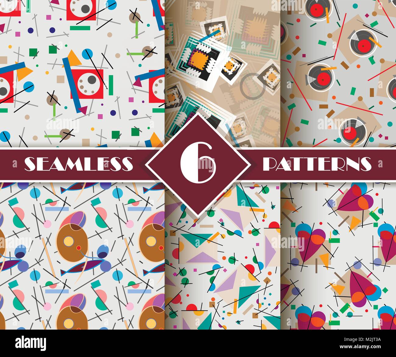 Vector 6 seamless patterns composition of geometric shapes on a gray ...