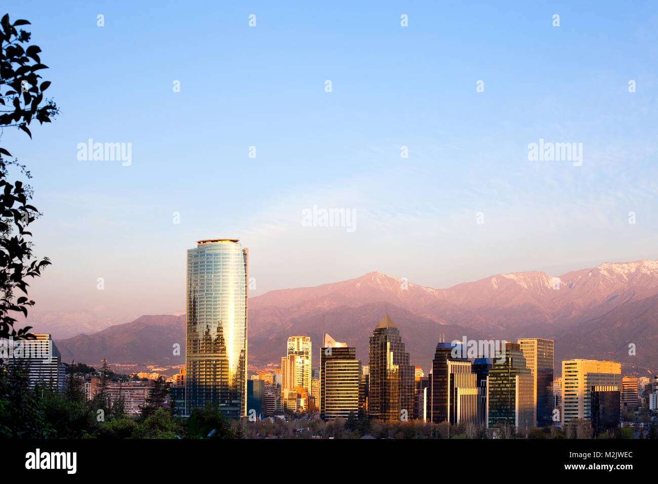 Skyline of Modern buildings in Santiago de Chile with Tha Andes ...