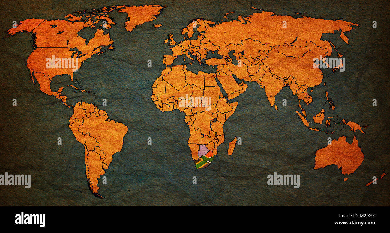 Southern African Customs Union member countries flags on world map with ...