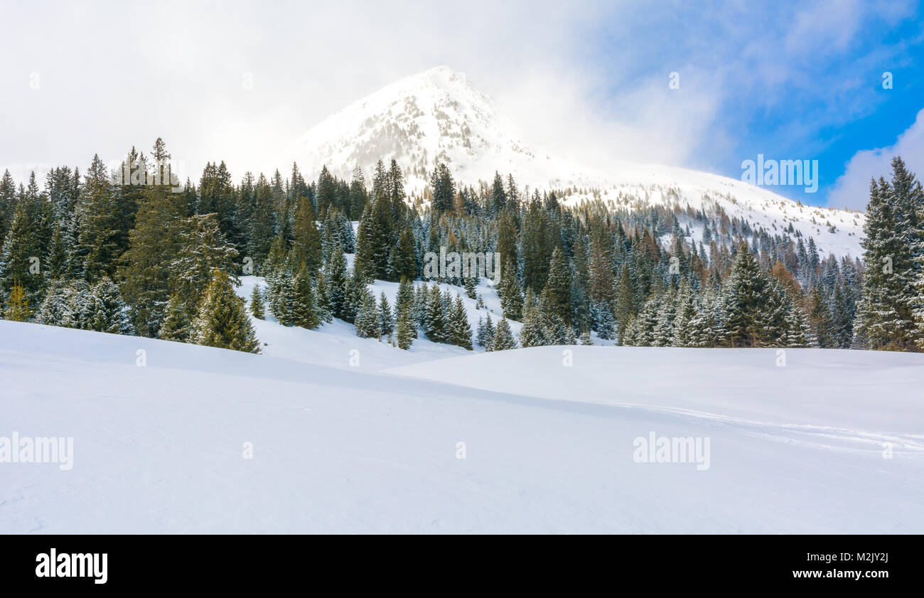 winter landscape in a mountain valley with snow Stock Photo - Alamy