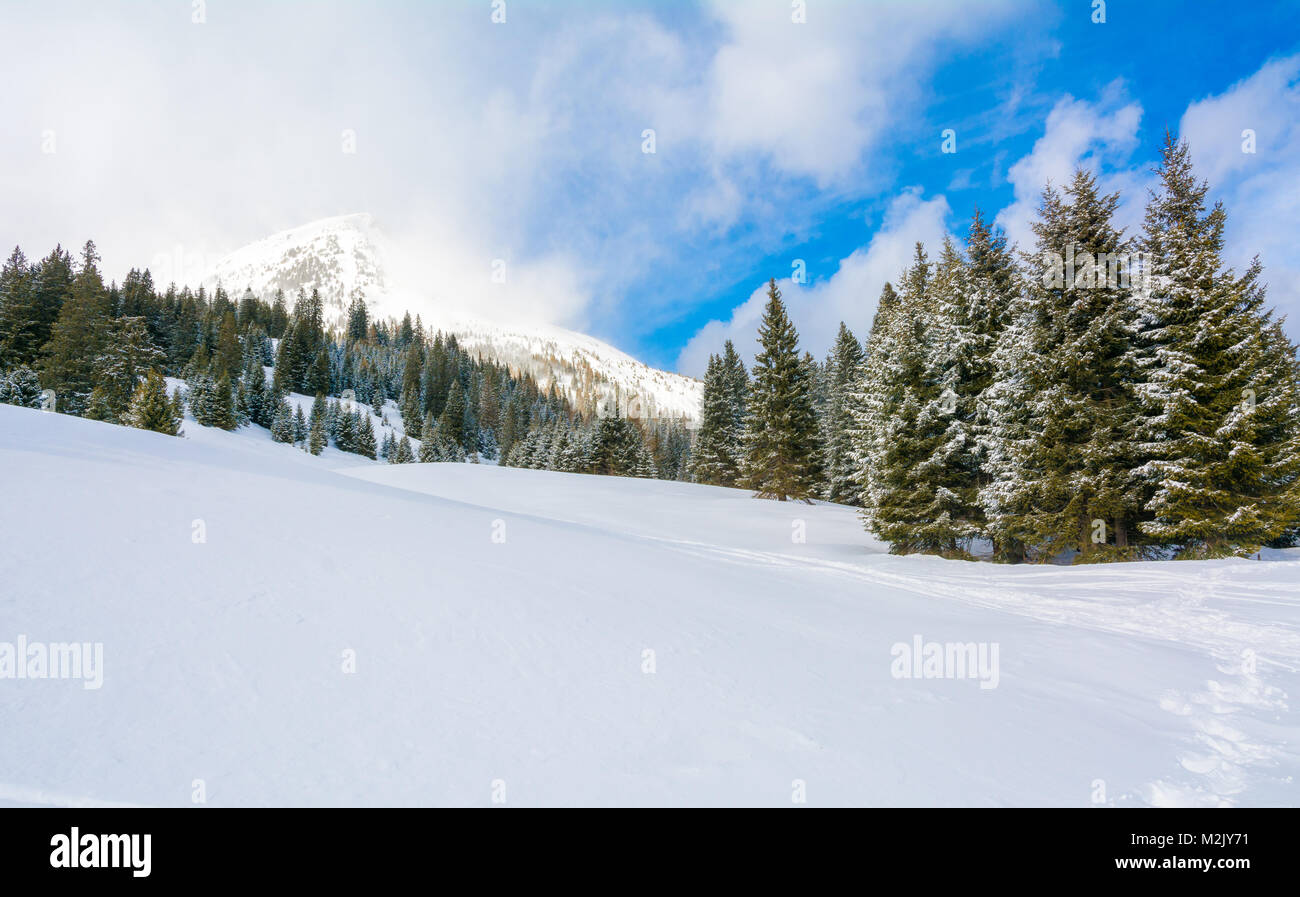 winter landscape in a mountain valley with snow Stock Photo - Alamy