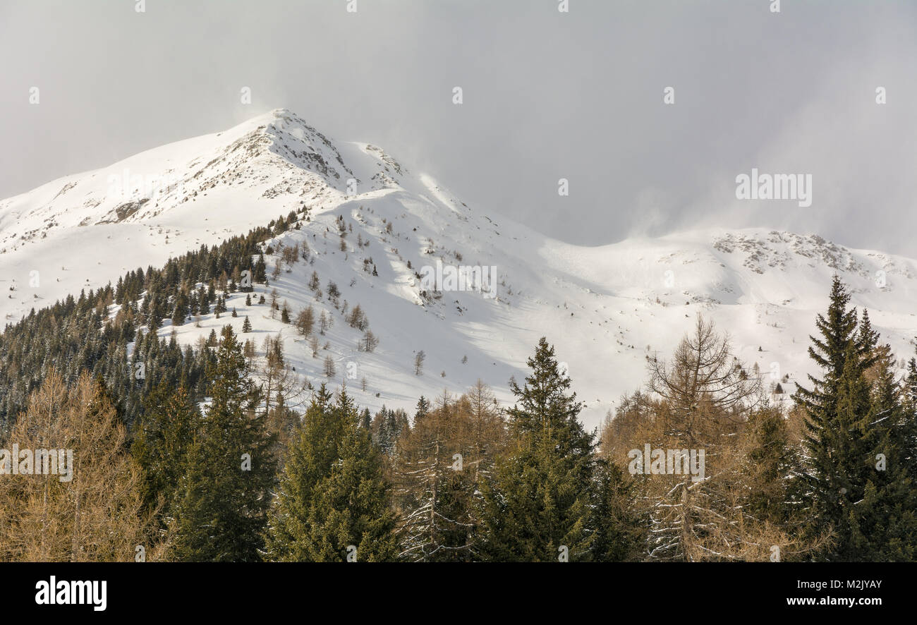 winter landscape in a mountain valley with snow Stock Photo - Alamy