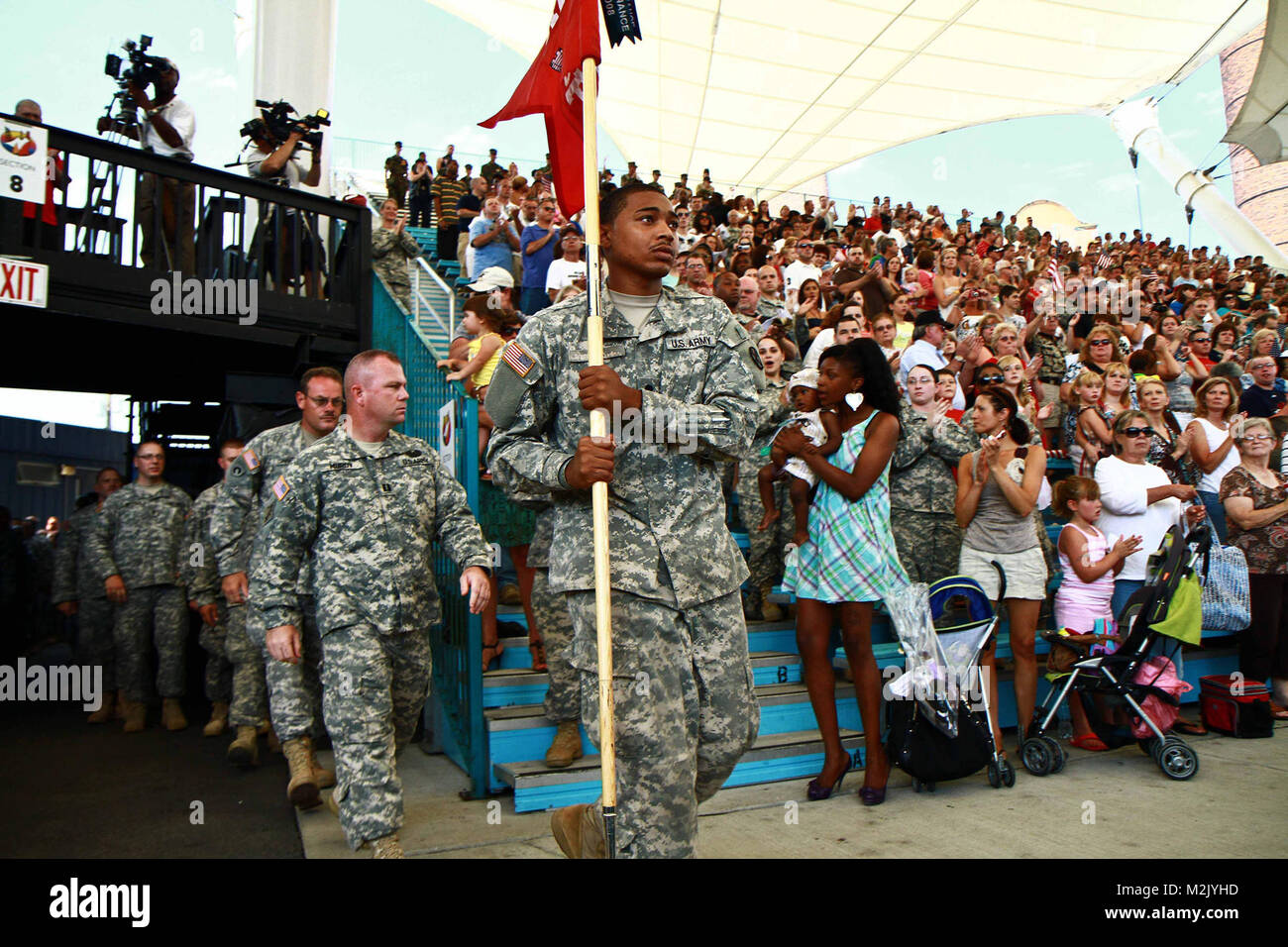 Soldiers of the 112th Engineer Battalion march into the Nautica ...