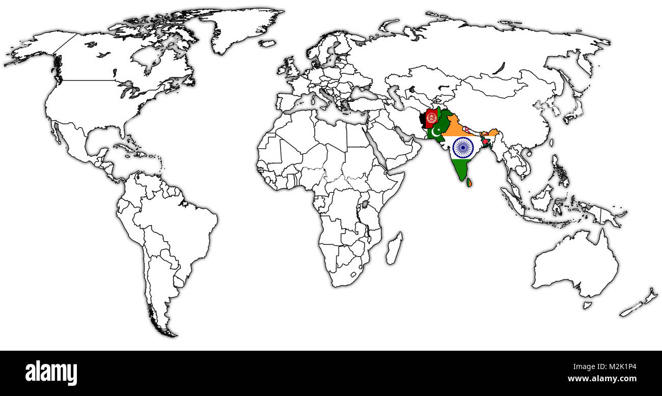 South Asian Free Trade Area member countries flags on world map with ...