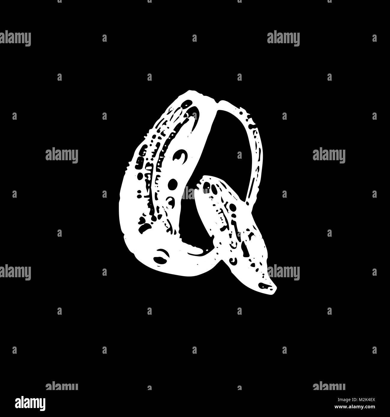 Letter Q. Handwritten by dry brush. Rough strokes textured font. Vector ...