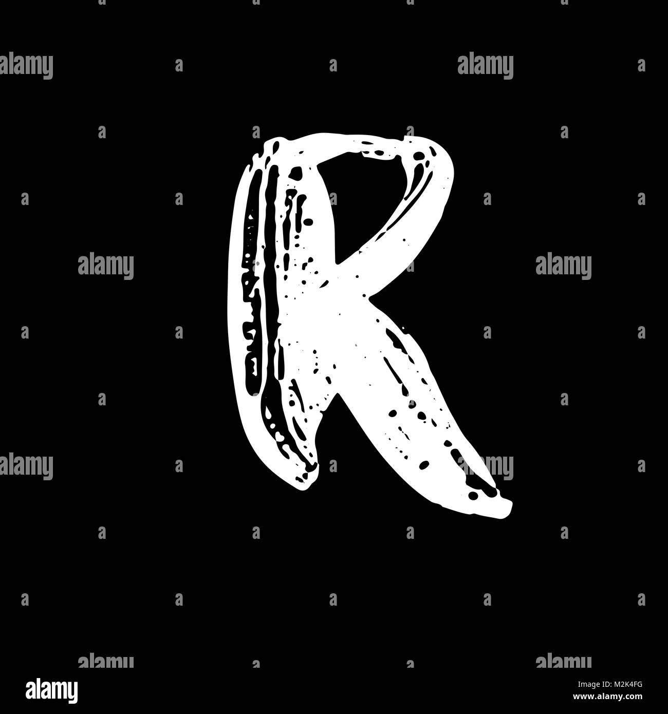 Letter R. Handwritten by dry brush. Rough strokes textured font. Vector ...