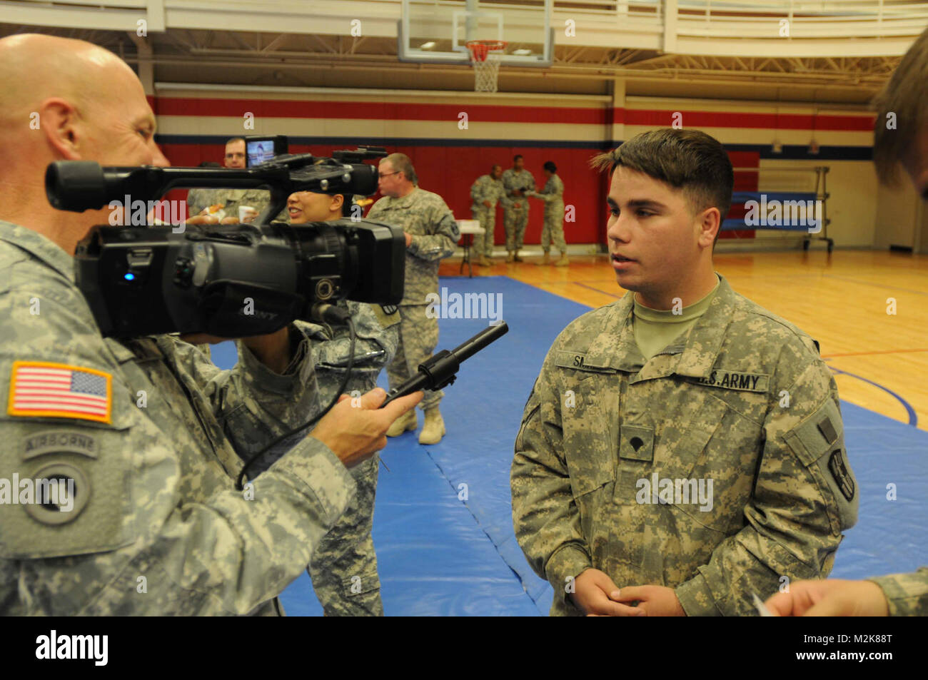 Spc. Randy Smith of the 1908th Combat Stress Control Detachment talks to Army Public Affairs at ...