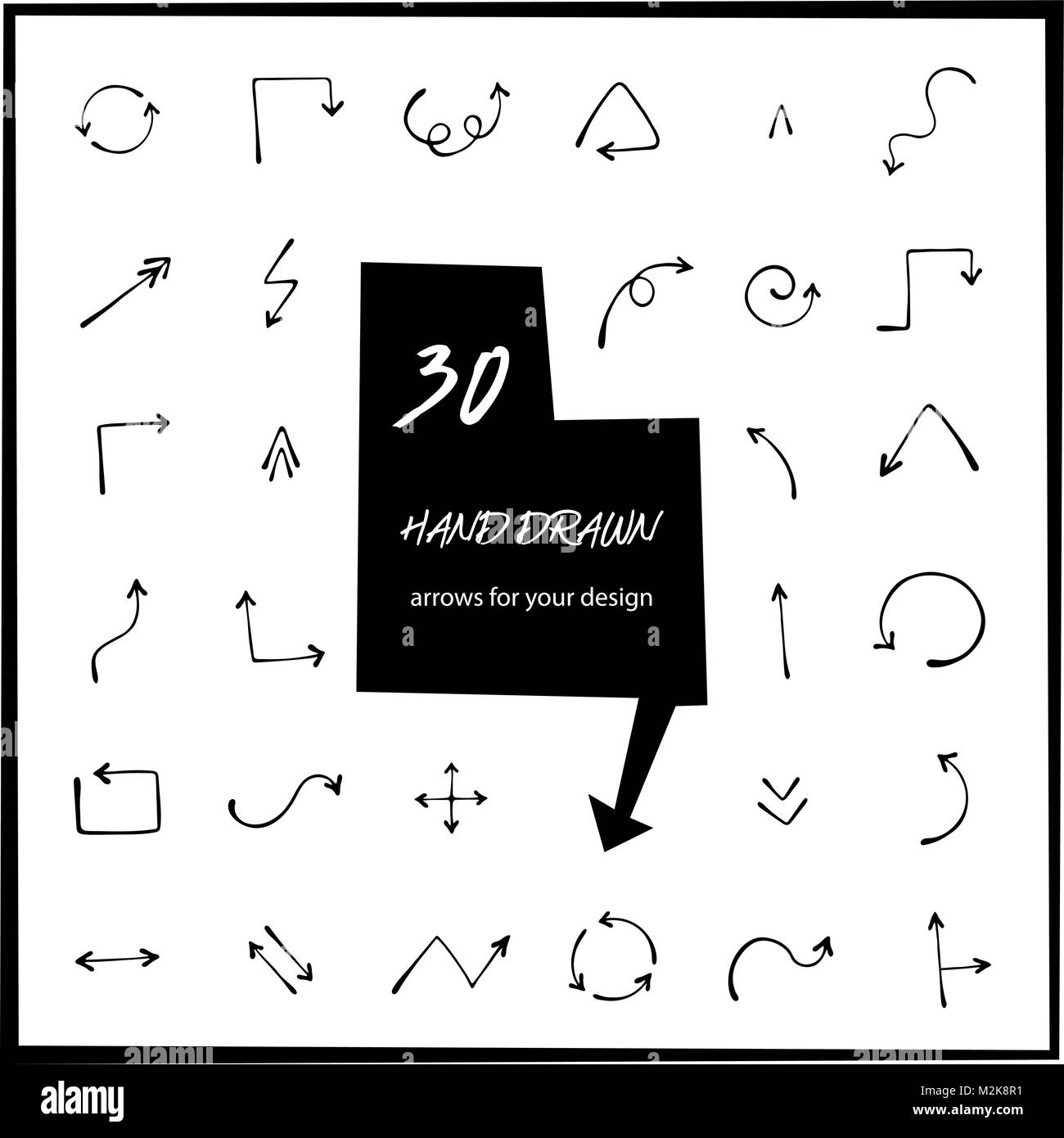 30 hand drawn arrows vector art. Arrow icon isolated. Round, curved ...