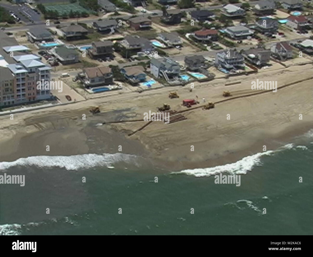 An Aerial shot of the beach replenishment project at Sandbridge, Va ...