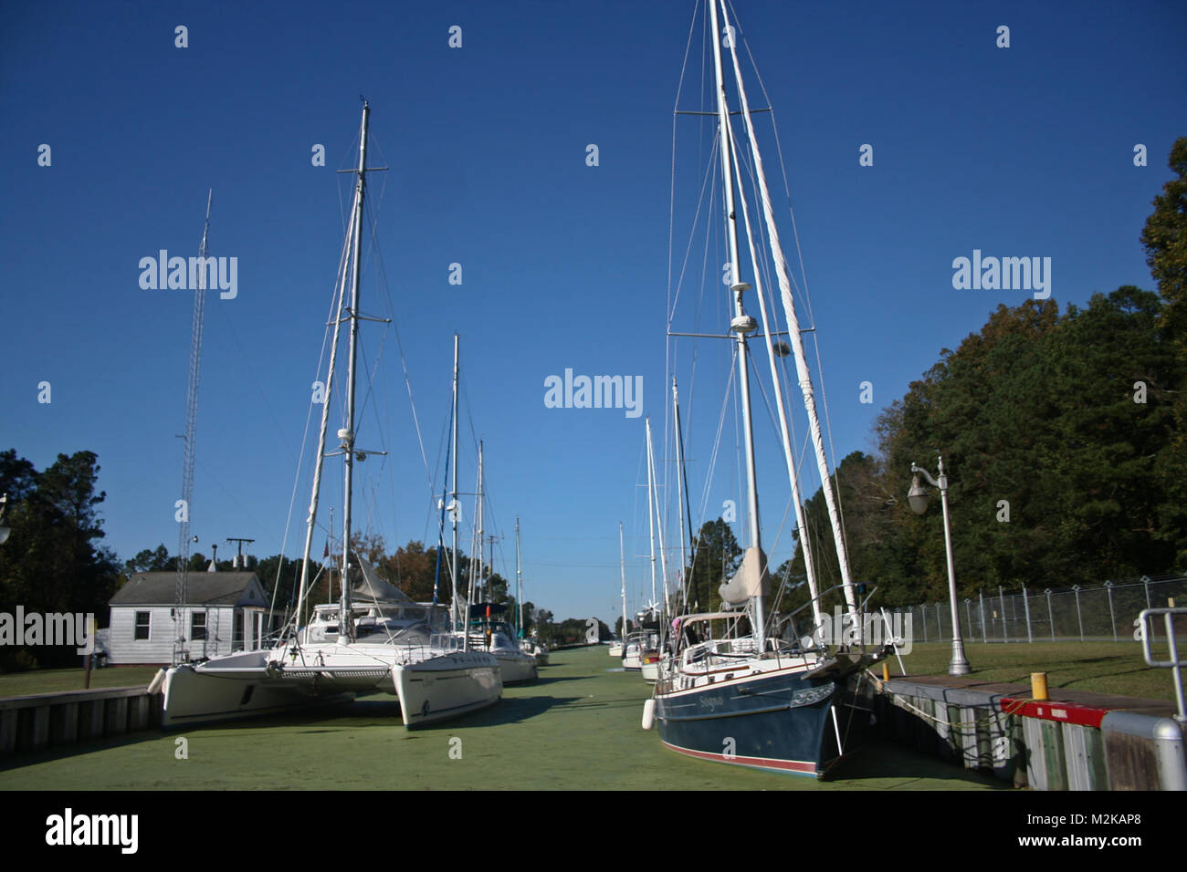 Sailboats moor in the South Mills Lock in South Mills, N.C. as they ...