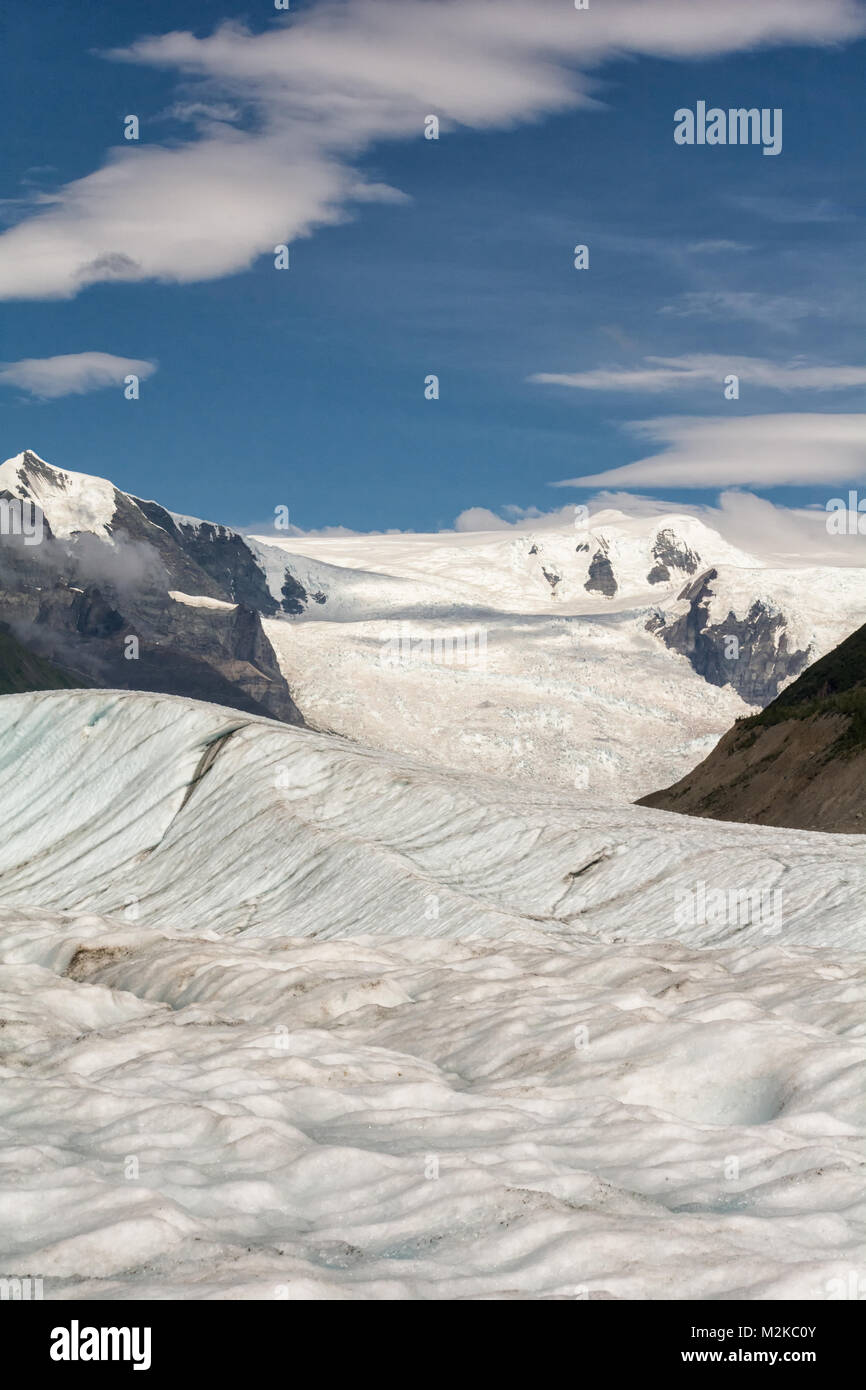 Swepting flows of ice lead the eye to the Stairway Icefall on a sunny ...