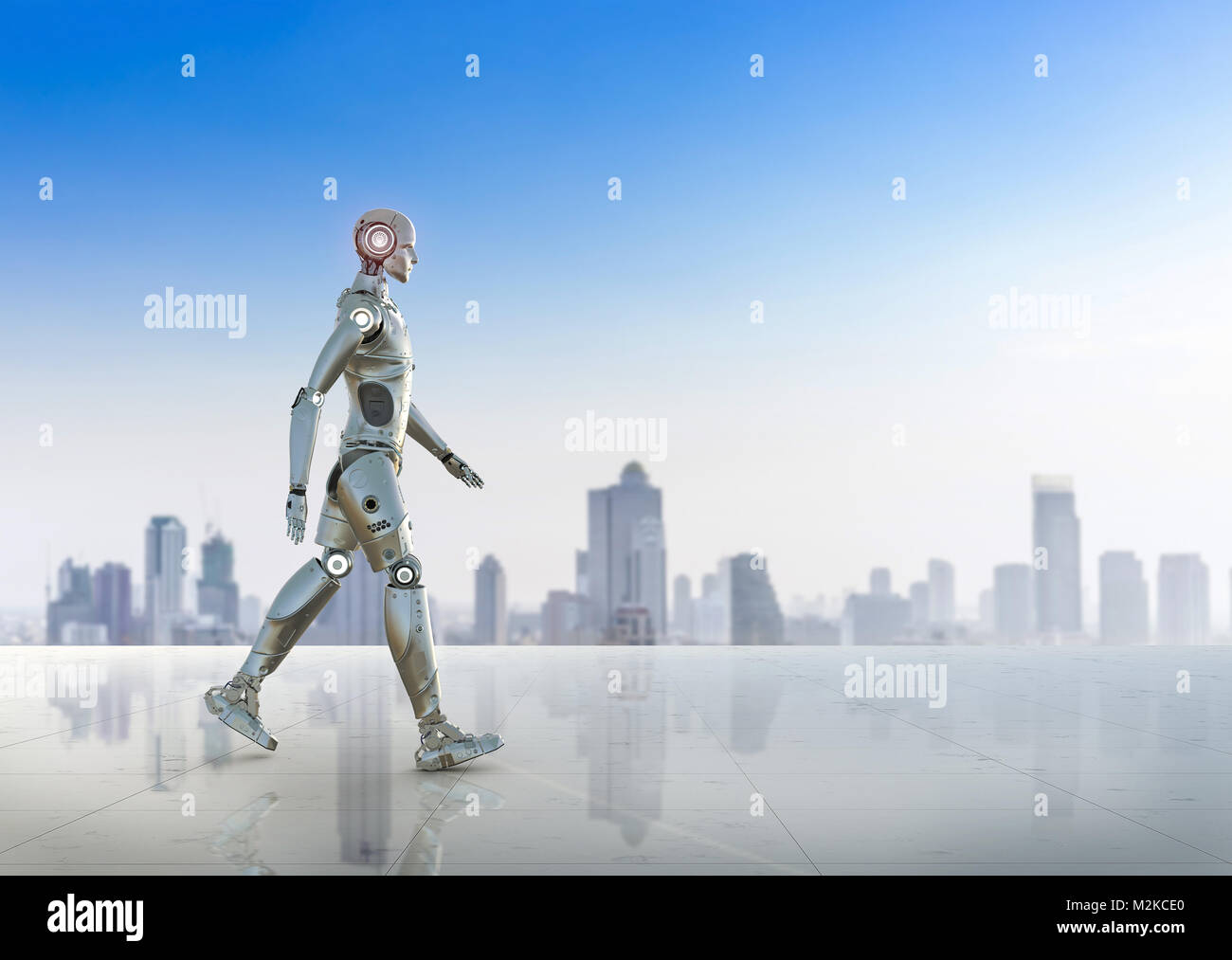 3d rendering humanoid robot full body walk on terrace Stock Photo - Alamy