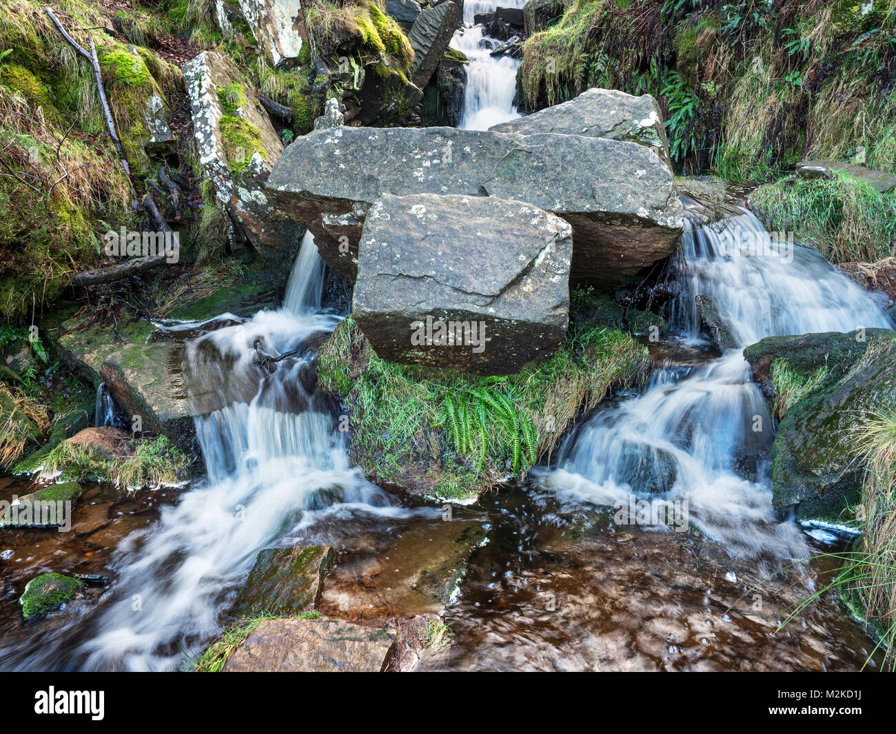 Bronte Waterfalls tumbling doen a rocky hillside on Haworth Moor near ...