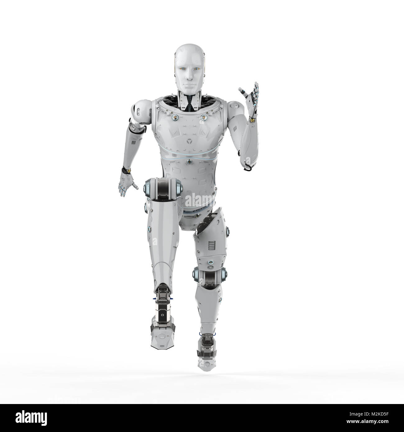 3d rendering humanoid robot running or jumping on white background ...
