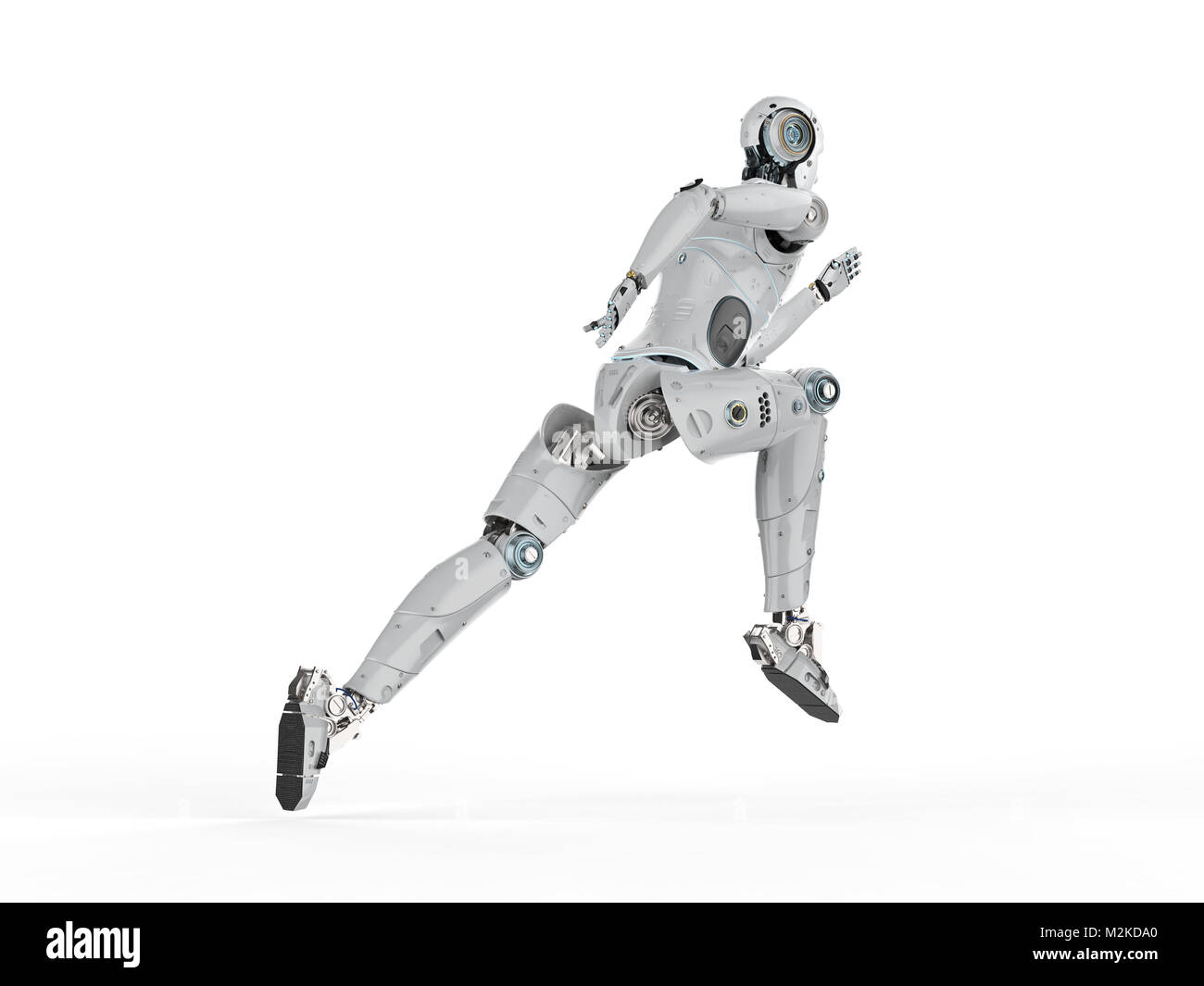 3d rendering humanoid robot running or jumping on white background ...