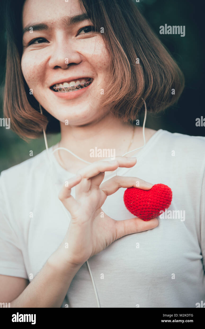 Teen with Love Hearts at chest beautiful happy loving of Valentine's ...