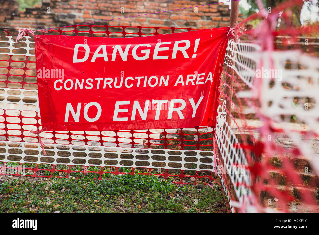 Danger Construction Area No Entry warning banner in under construction ...