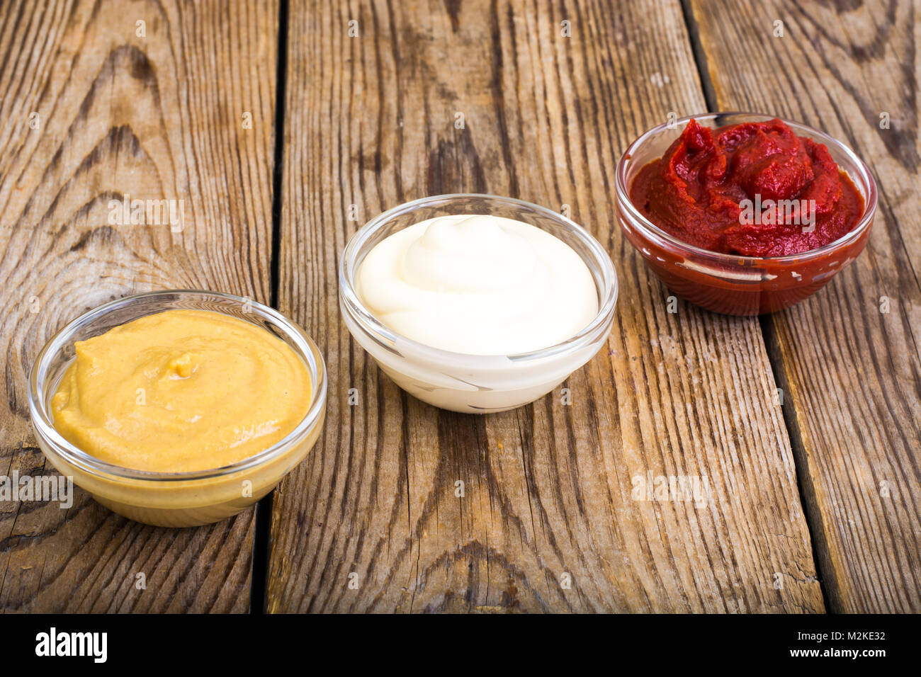 Set of three classic sauces-mayonnaise, ketchup and mustard Stock Photo ...