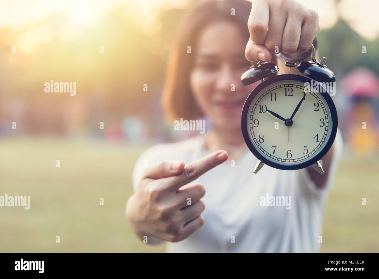 teen finger point at clock for alert times warning deadline vintage ...