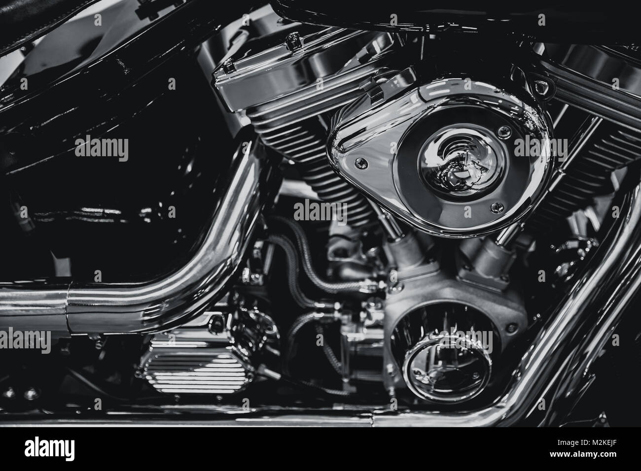 Luxury modern chrome Chopper Engine art photography in black and white ...