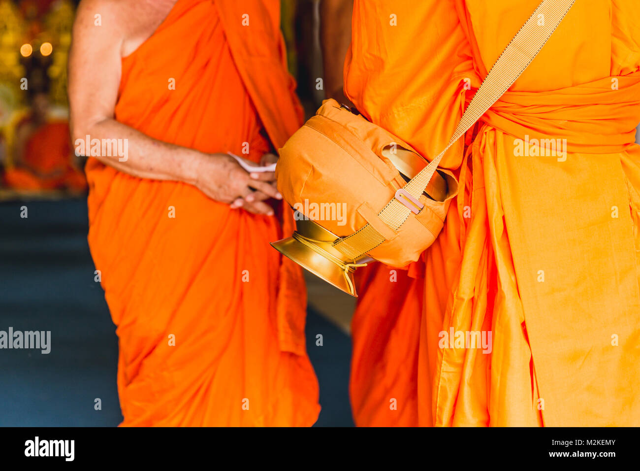Thai ordained situation monk ceremony or monkhood with monk bowl of ...