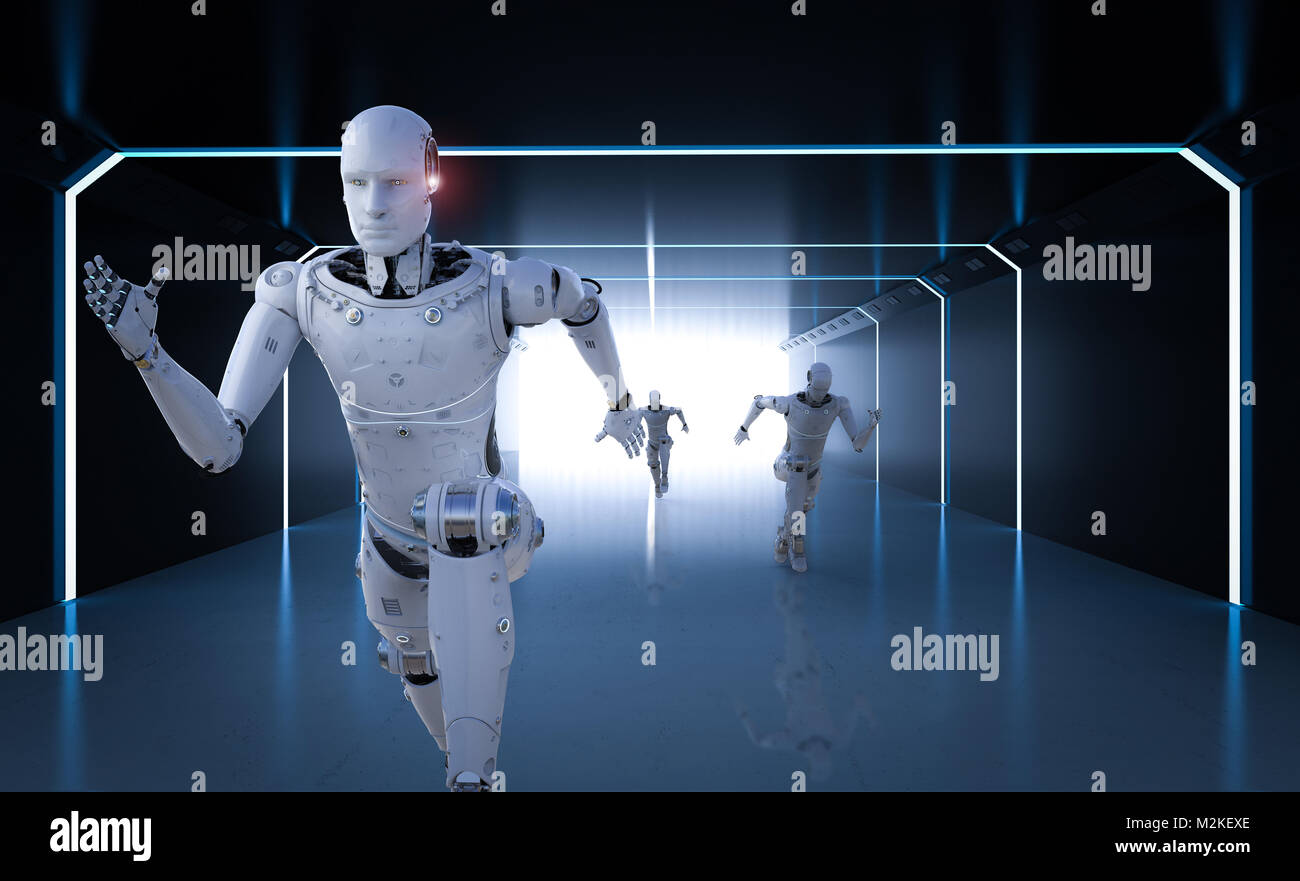 3d rendering cyborg running with fast speed in competition Stock Photo ...