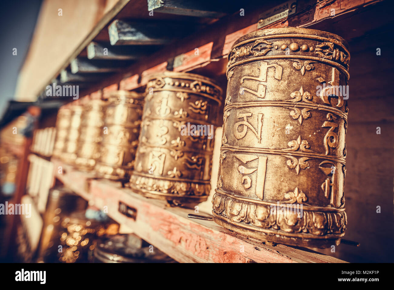 Spinning Buddhist prayer drums at a monastery in Mongolia Stock Photo ...