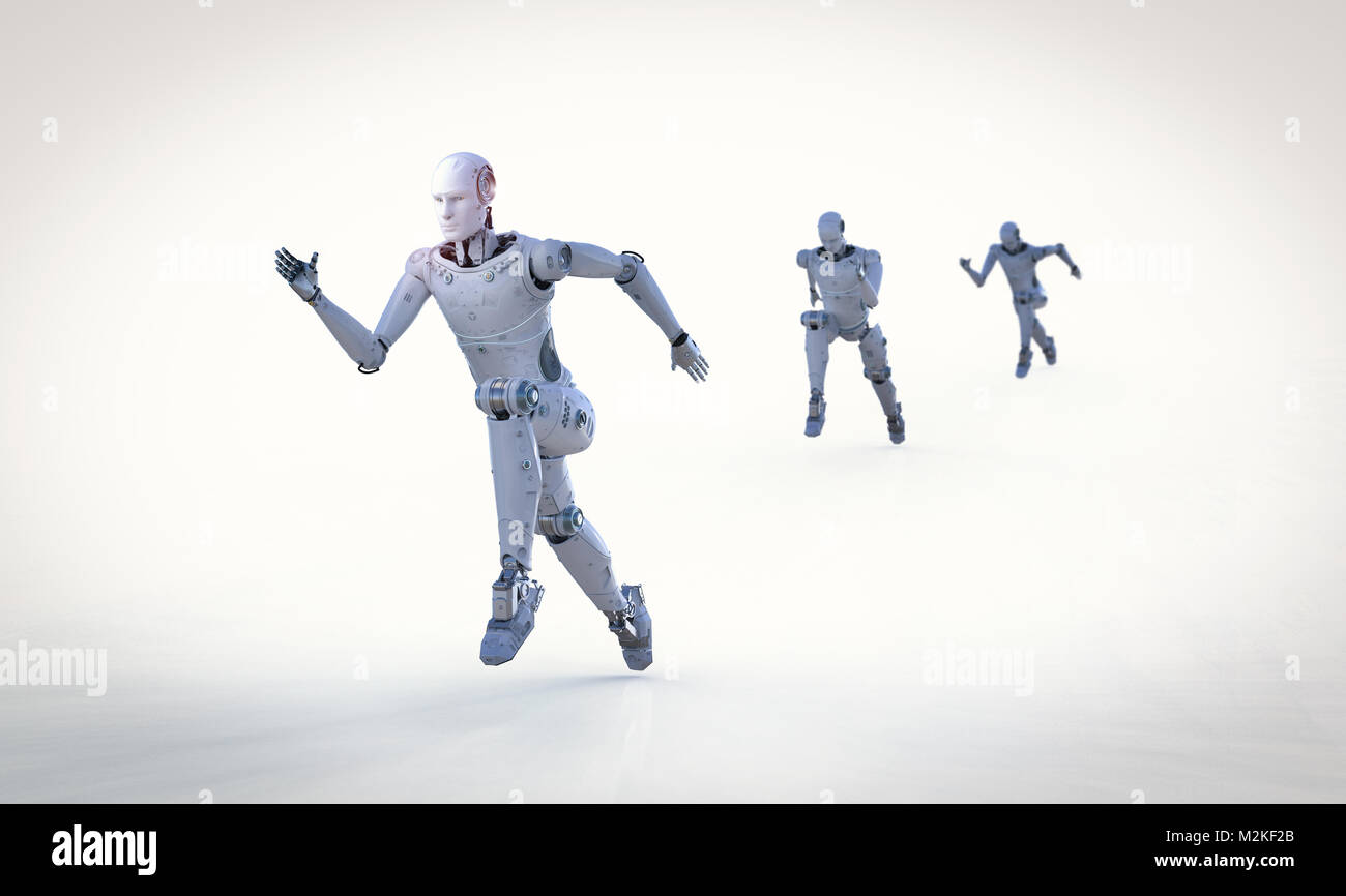 3d rendering cyborg running with fast speed in competition Stock Photo - Alamy