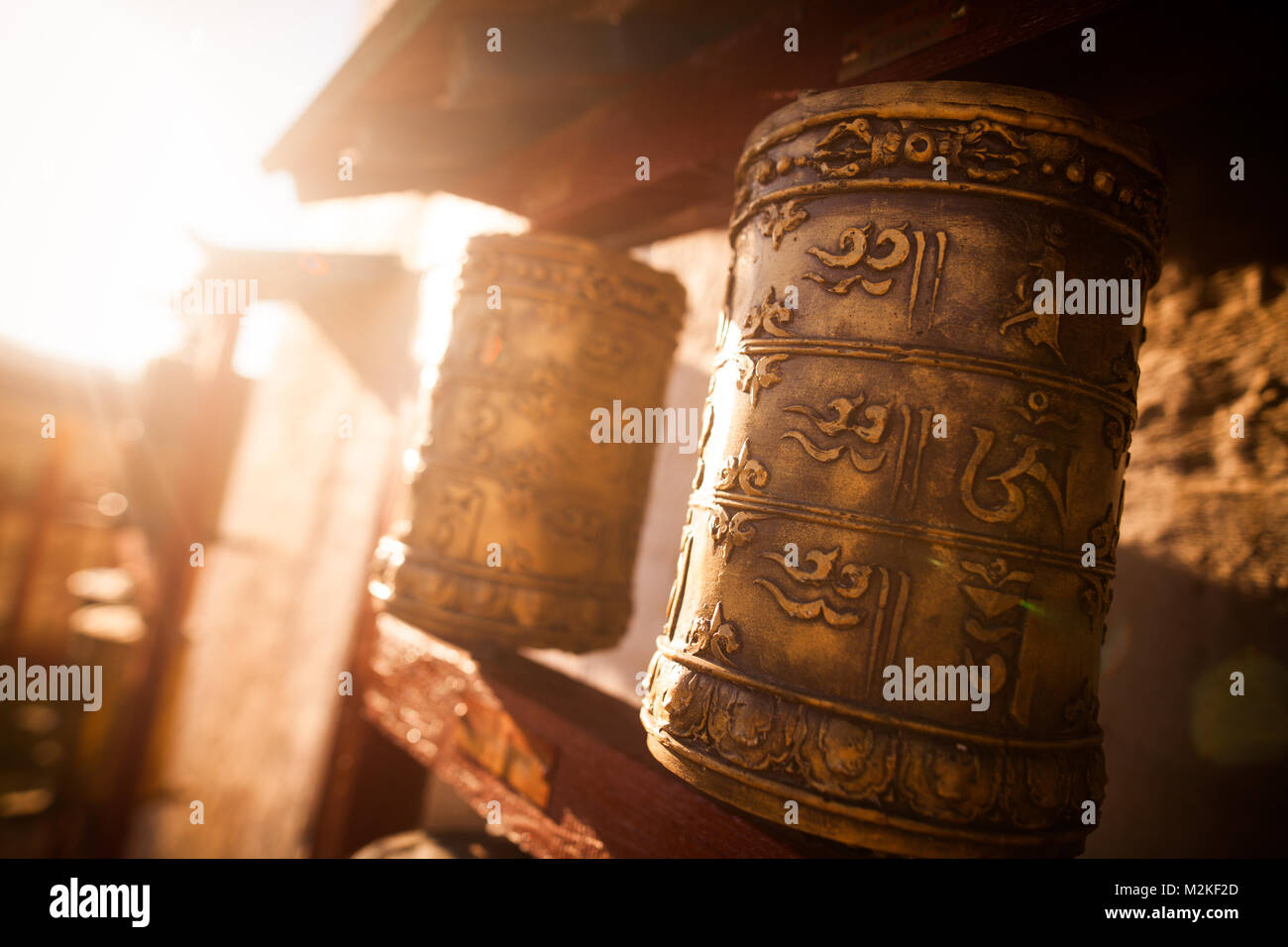 Spinning Buddhist prayer drums at a monastery in Mongolia Stock Photo ...