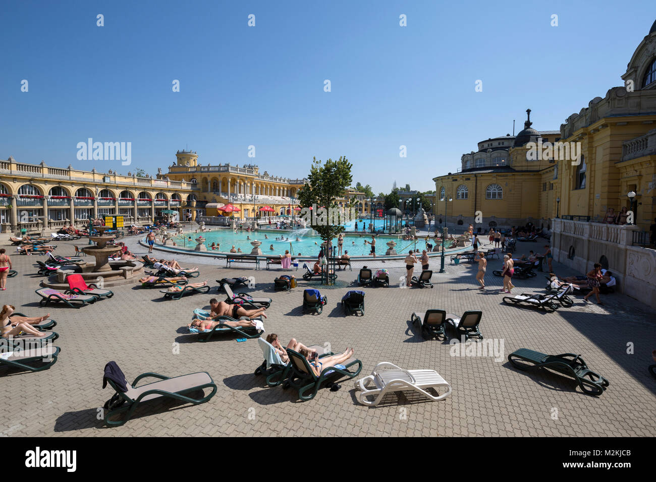 Outside pool of the popular thermal bath, szechenyi in Budapest,Hungary ...