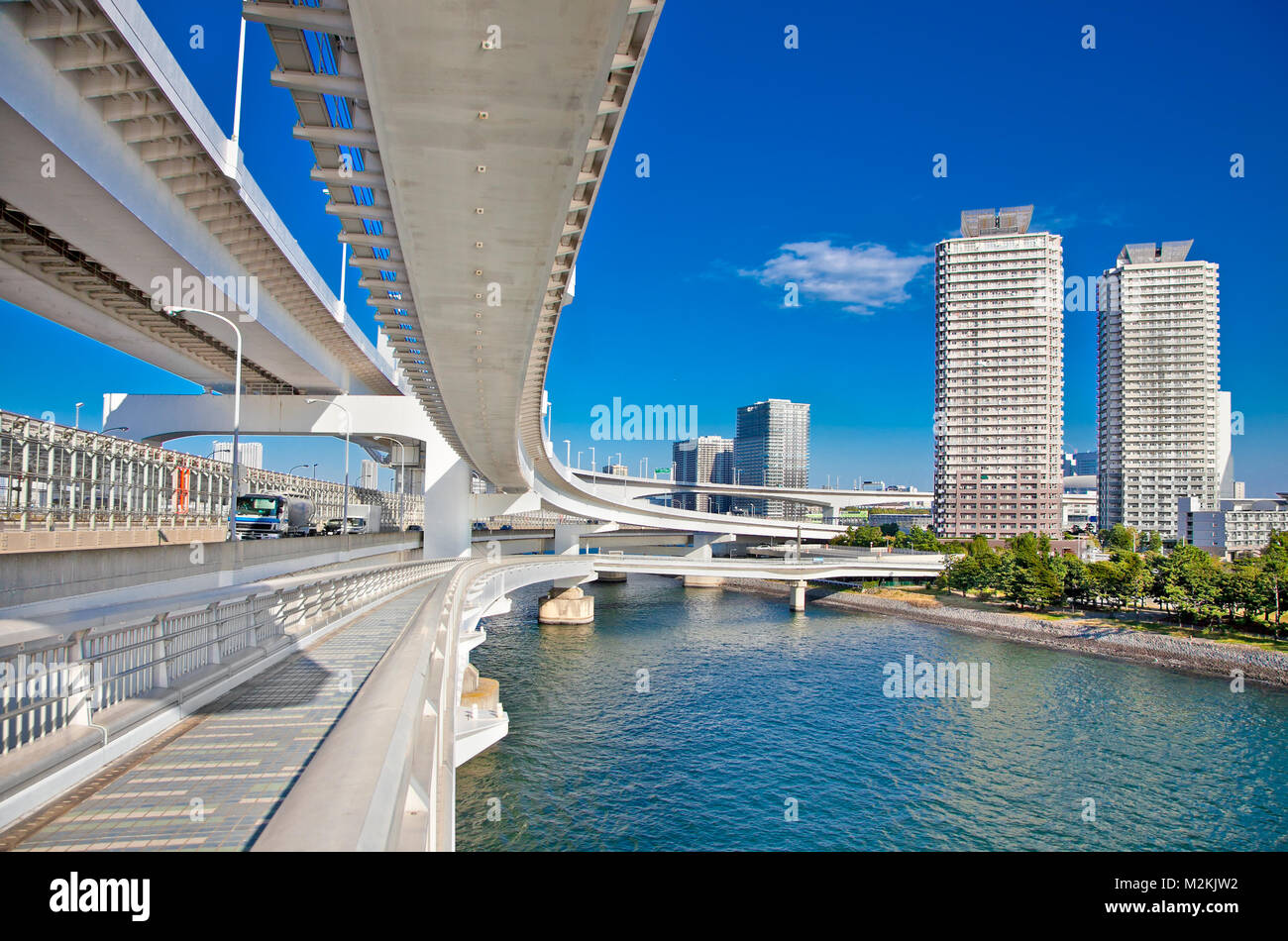 Rainbow Bridge and Sumida River in Tokyo, Japan. This landmark bridge ...