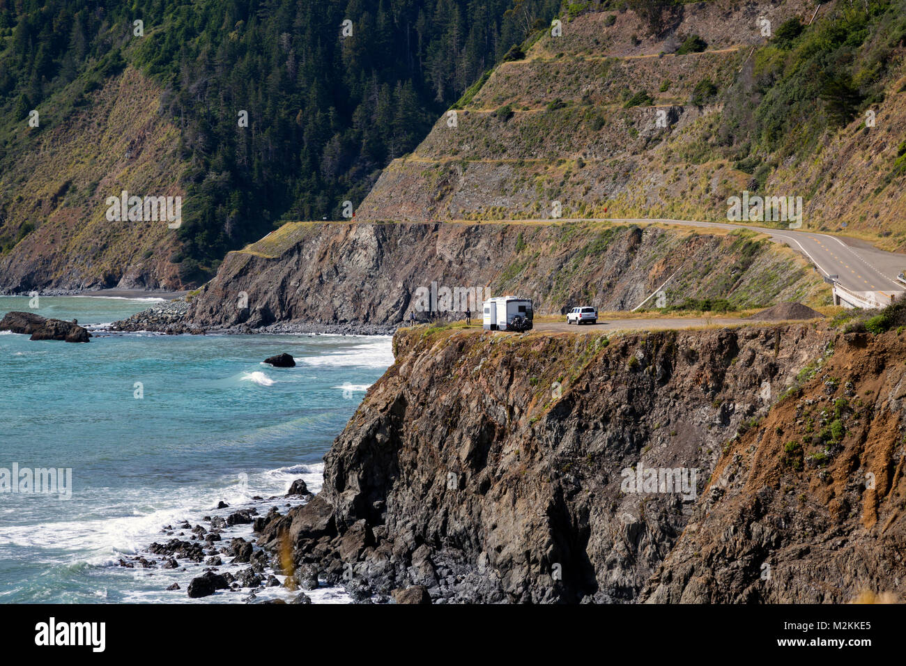 Scenic viewpoint along highway 101, in Northern California. Tourist in ...