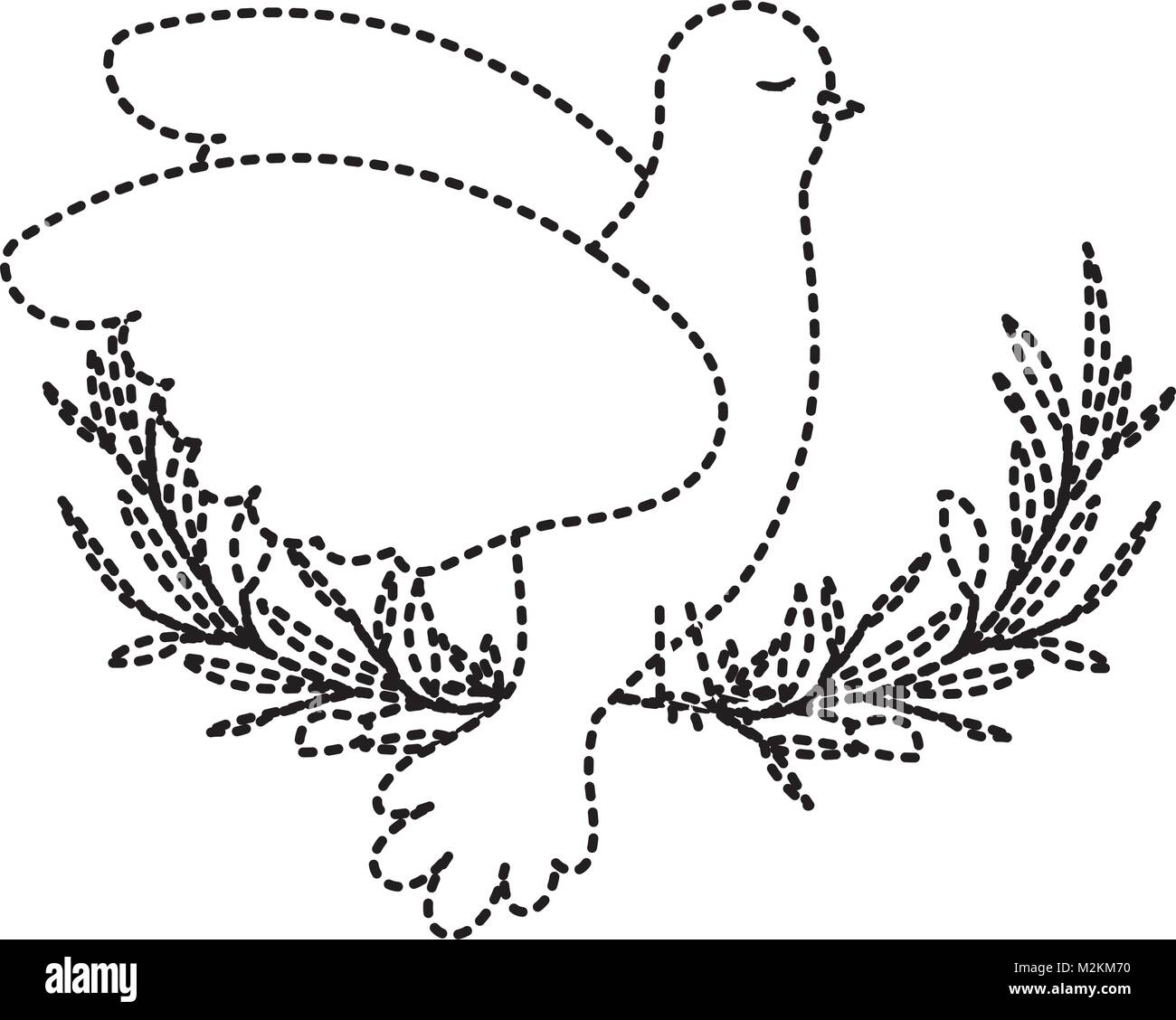 pigeon peace symbol side view in olive branch on dotted silhouette ...