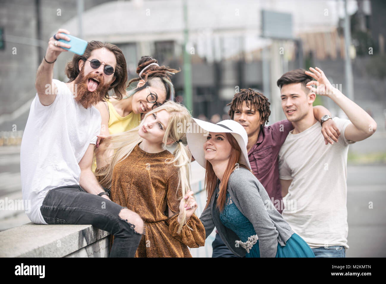 Group of friends laughing out loud outdoor, sharing good and positive ...
