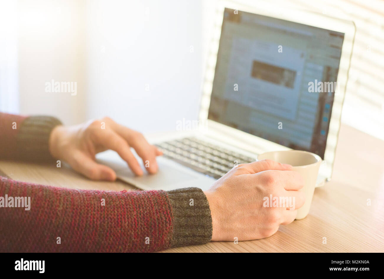 Social network user man working from home using notebook computer ...