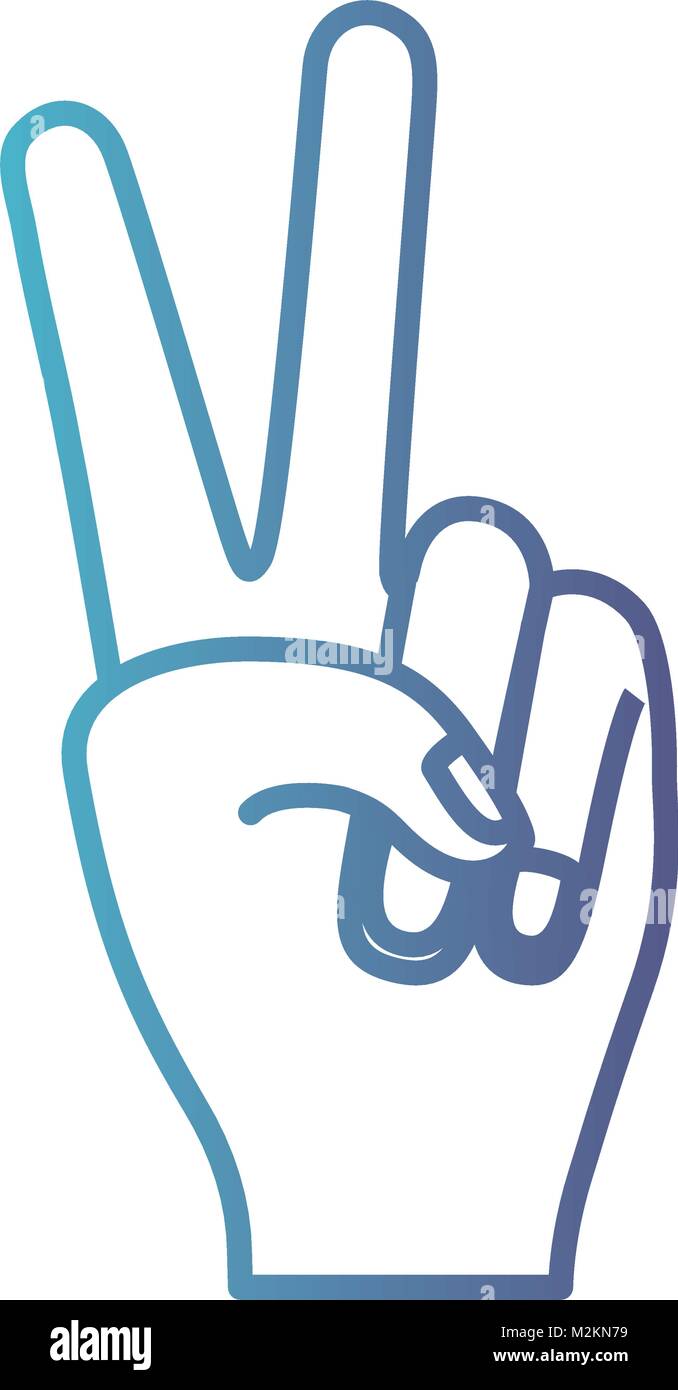 peace hand gesture on gradient color silhouette from blue to purple ...